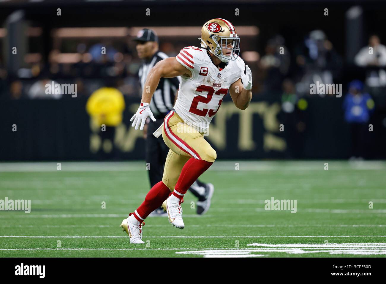 San Francisco 49ers running back Christian McCaffrey (23) runs a route ...