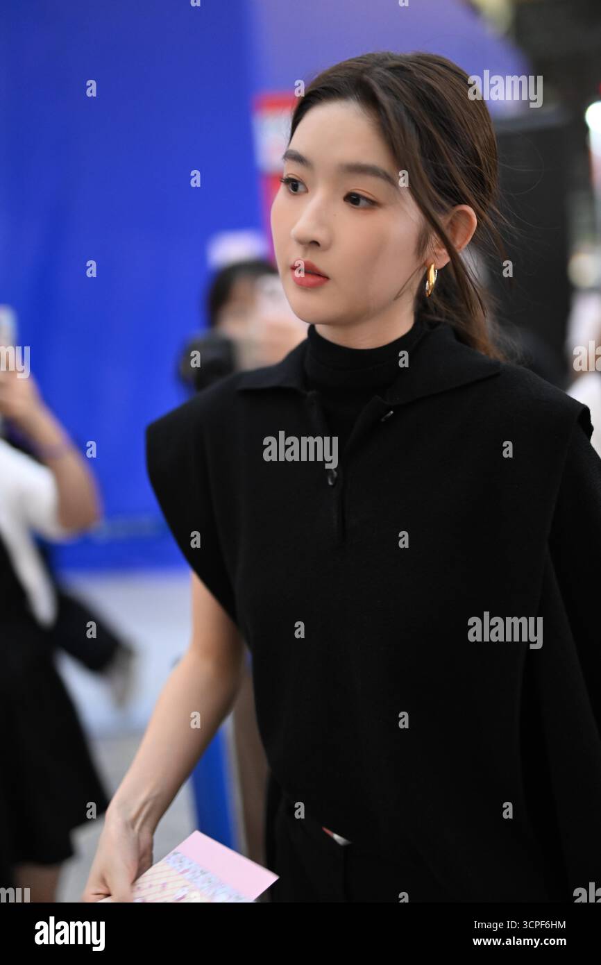 Chinese actress Wang Yuwen appears at the airport in Shanghai, China ...