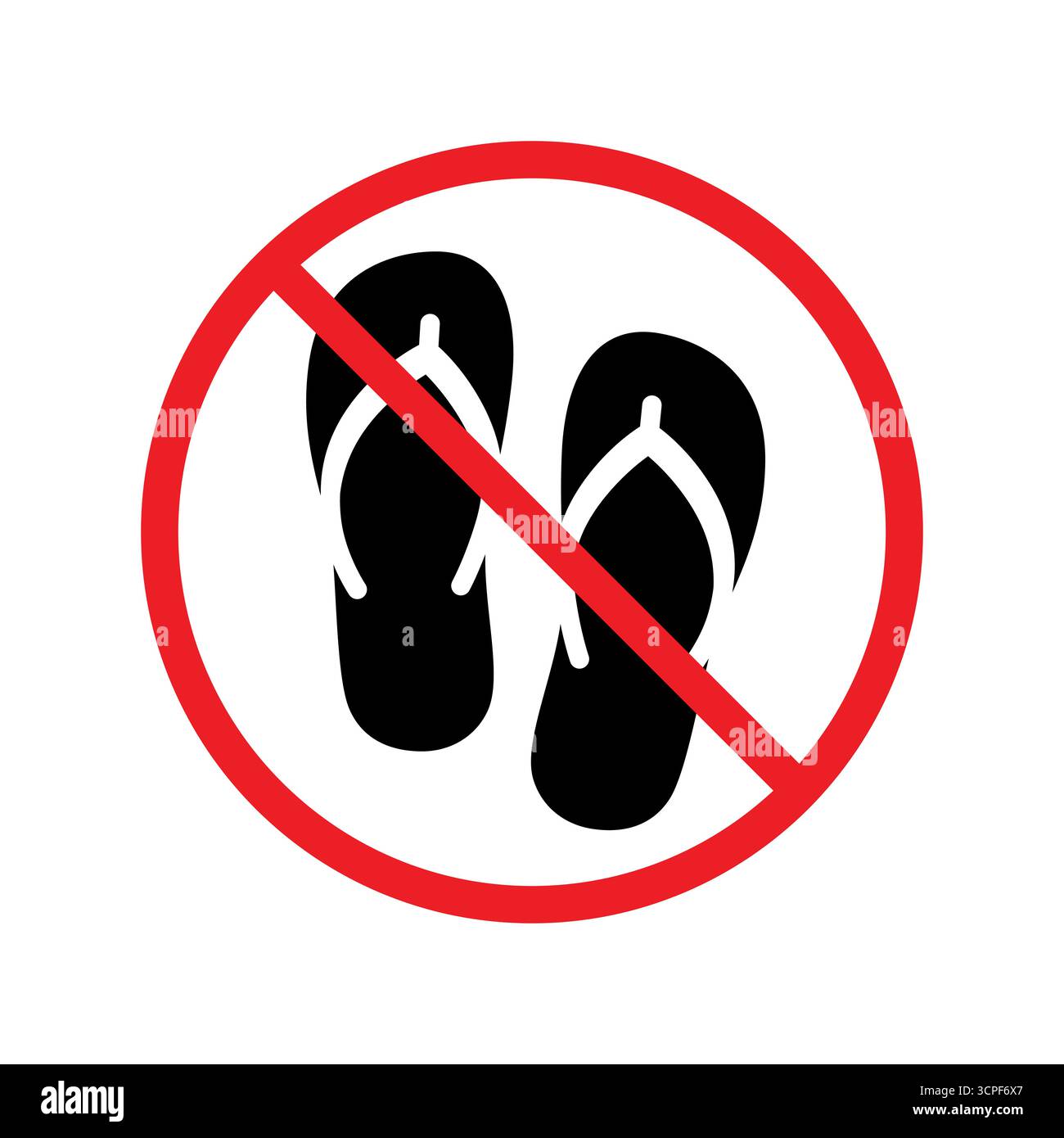 No flip-flops allowed sign. Black beach sandals crossed by a red ...