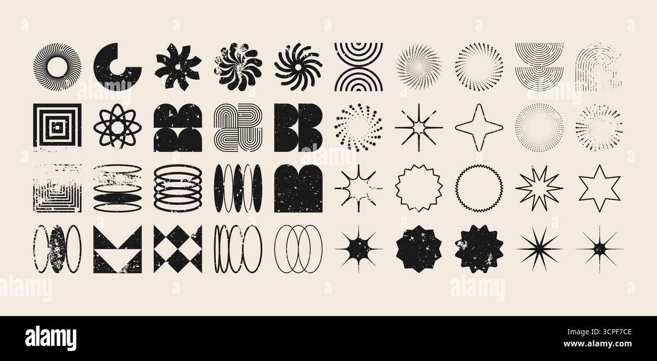 Brutalist geometric shapes, modern grunge symbols. Simple primitive ...