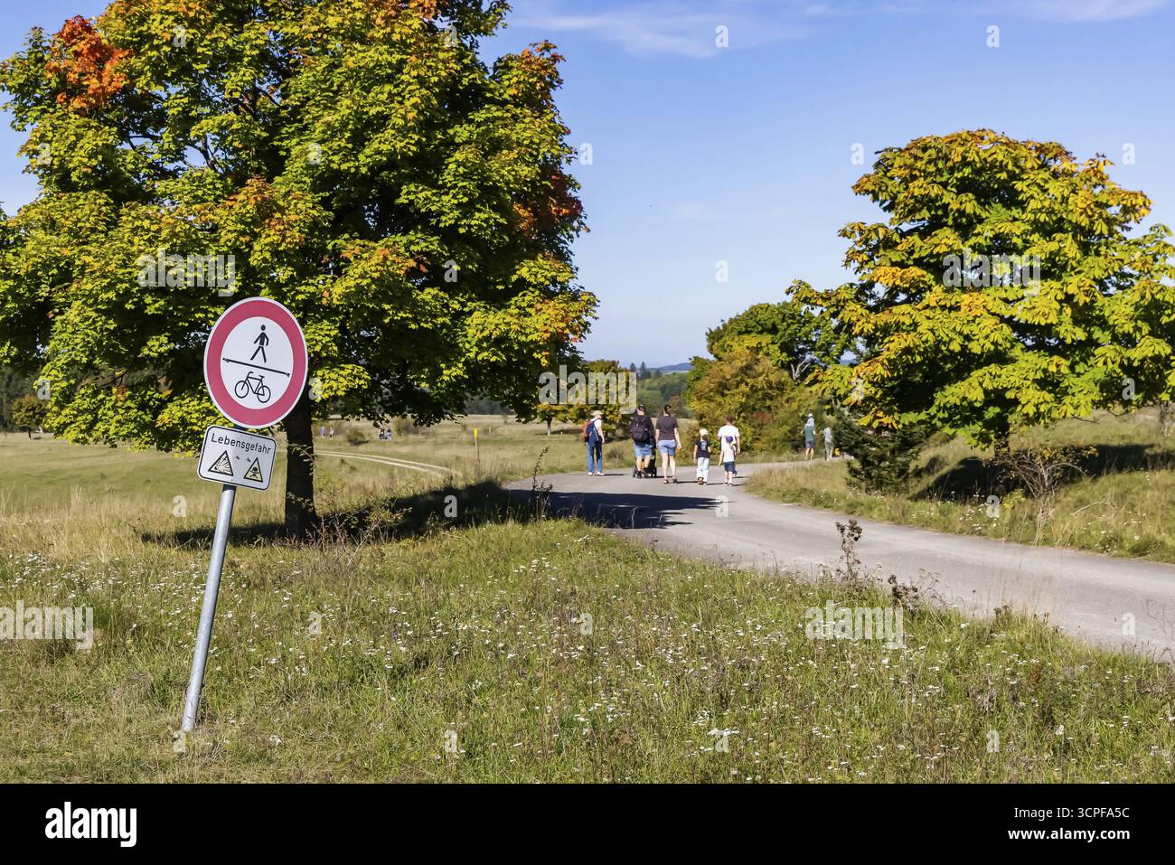 Hikers in the Swabian Alb biosphere reserve. The former military ...
