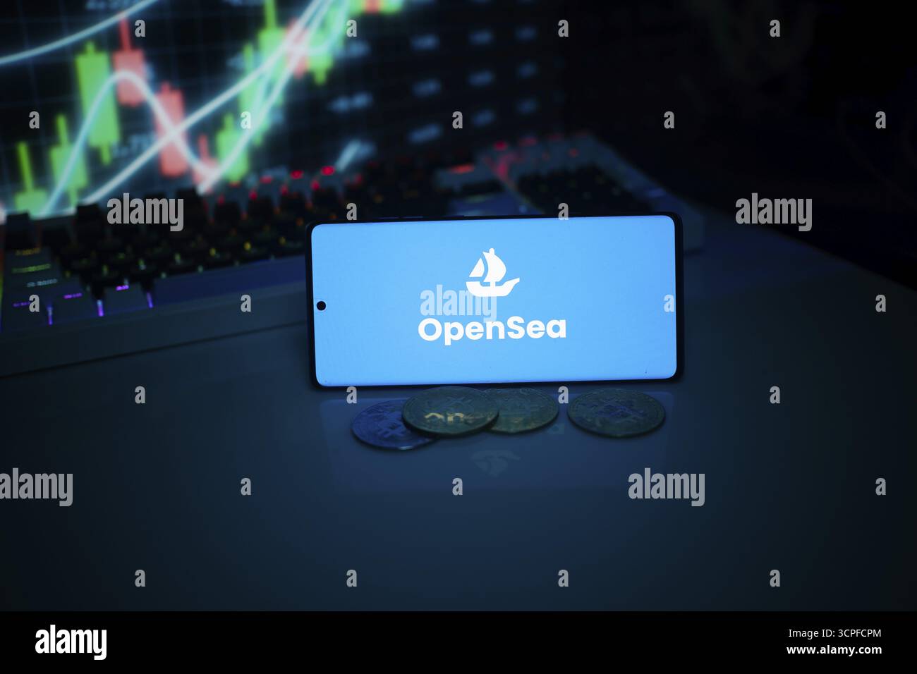 OpenSea on a smartphone with coins and market data on a screen Stock ...
