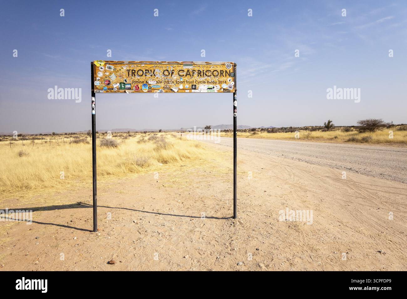 Namibia- 25 August, 2025: Road sign marking the Tropic of Capricorn in ...