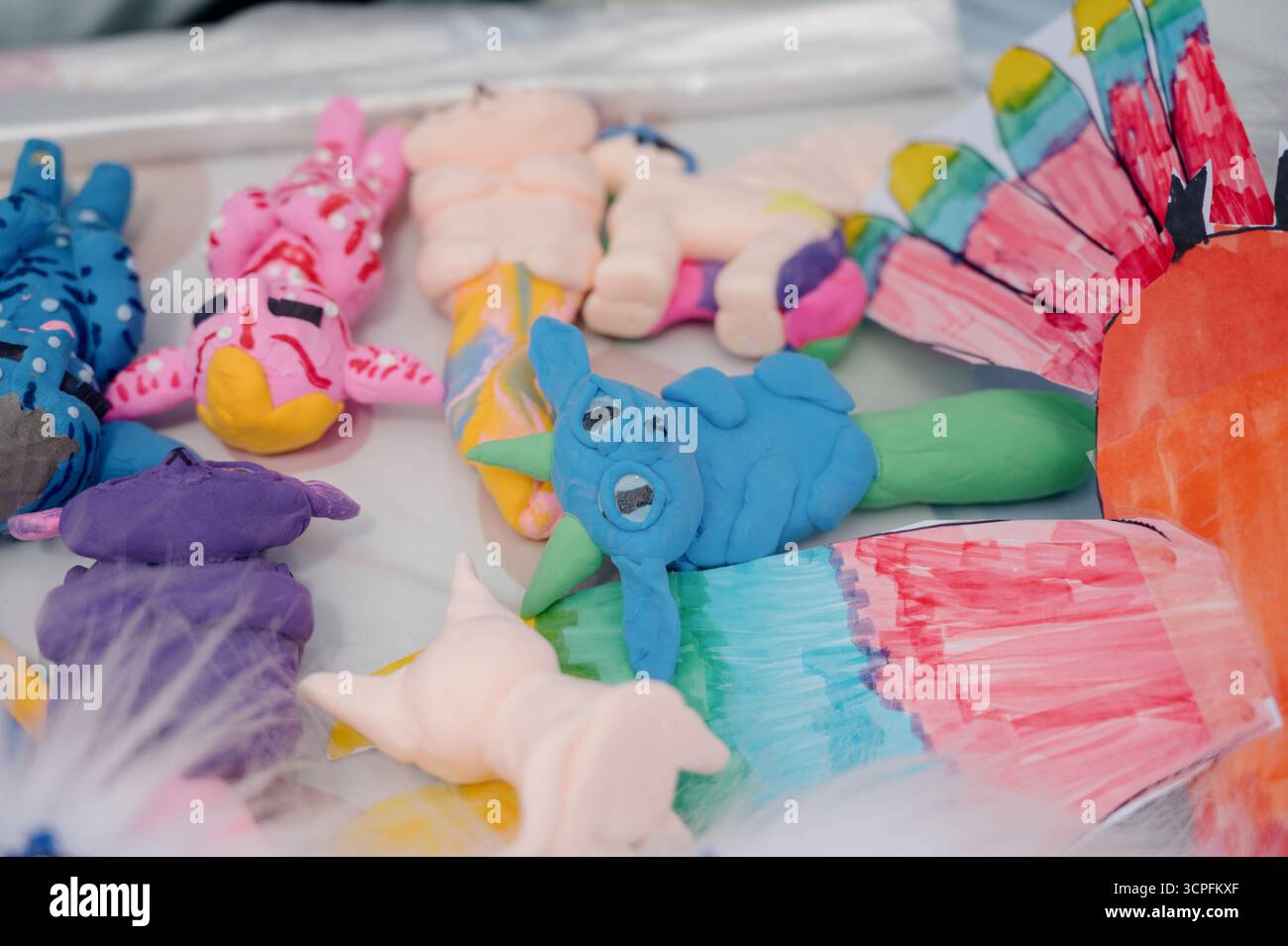 A set of plasticine animal figures and other crafts made by a child ...