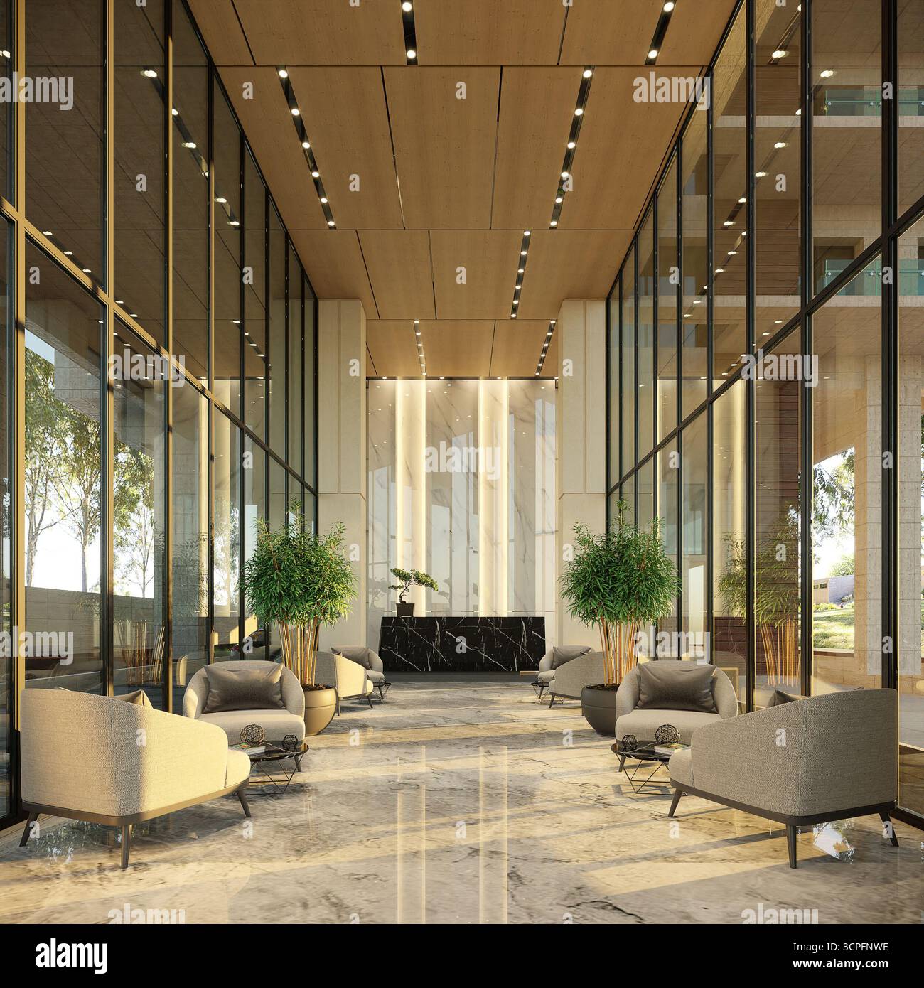 Luxurious Modern Lobby or Reception Area with High Ceilings, Marble ...