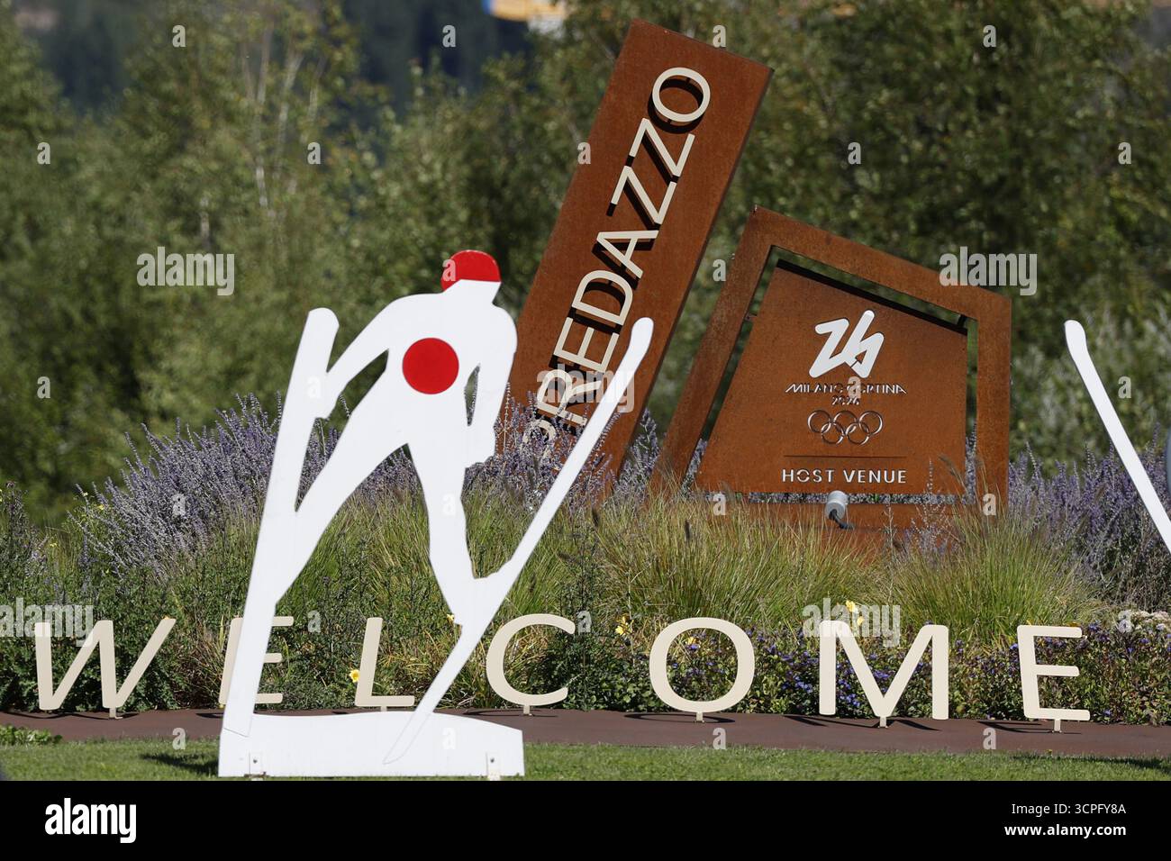 Photo taken on Sept. 18, 2025, shows a statue in Predazzo, the Italian ...