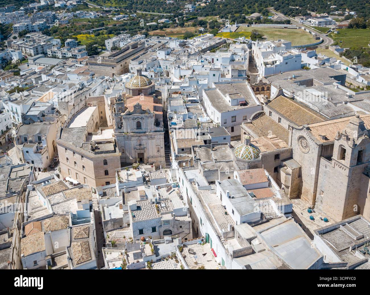 Aerial view of the maze of white buildings and the grand cupolas of ...