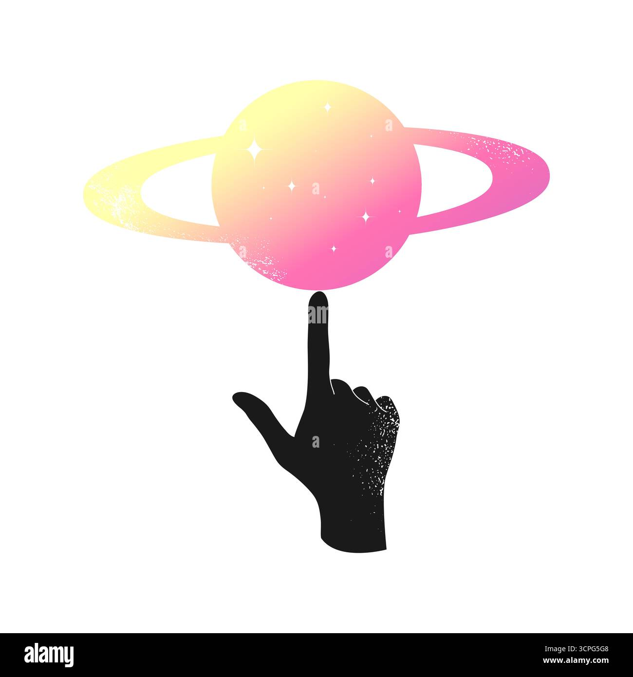 Saturn on a forefinger. Colored Saturn silhouette on a human hand ...