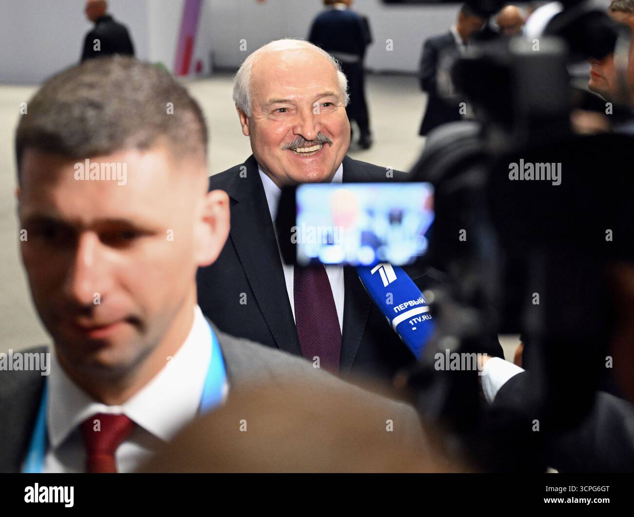 Belarusian President Alexander Lukashenko (center) at the forum. Credit ...