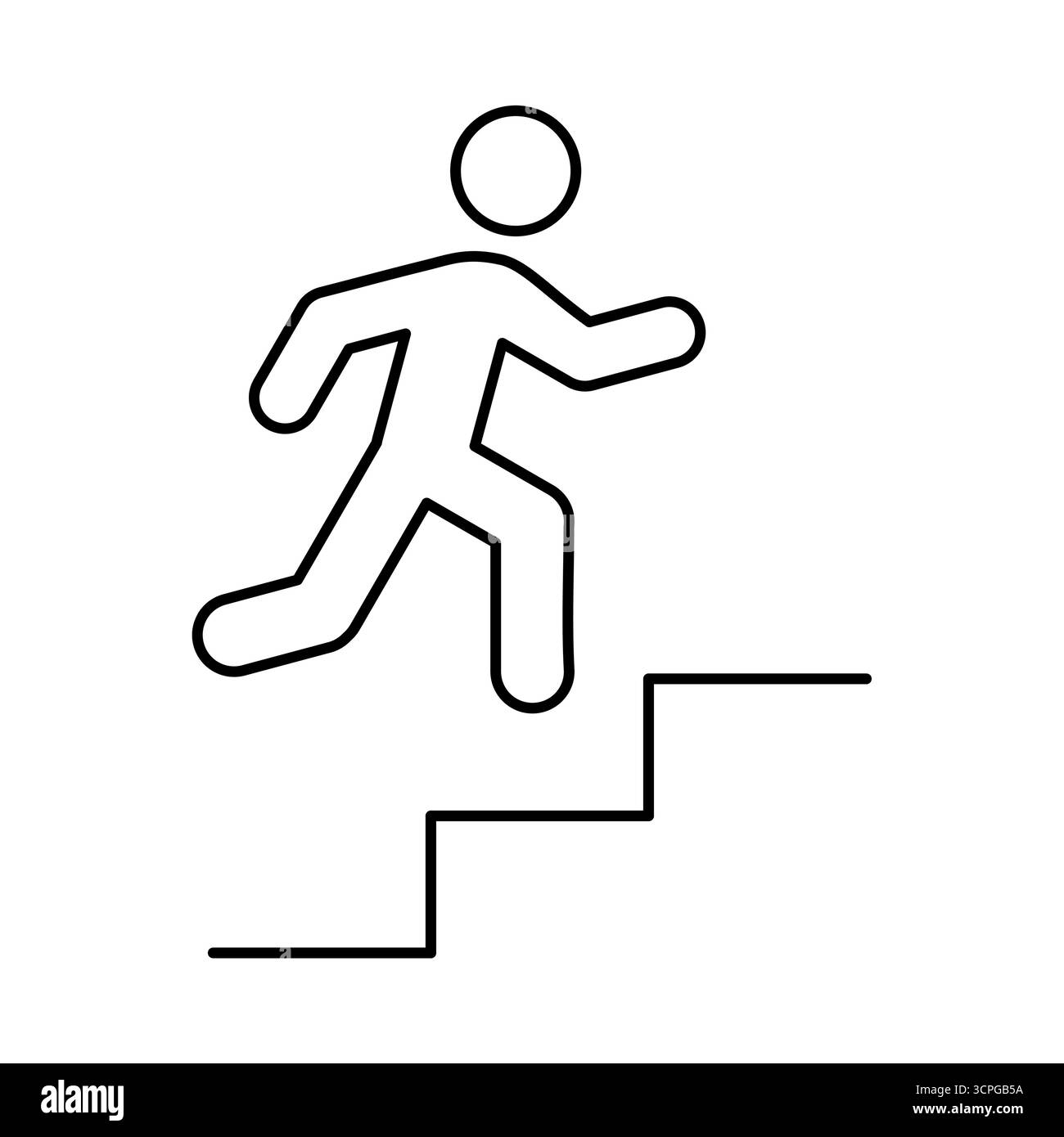 Man running up the stairs line icon. Evacuation path and career growth ...