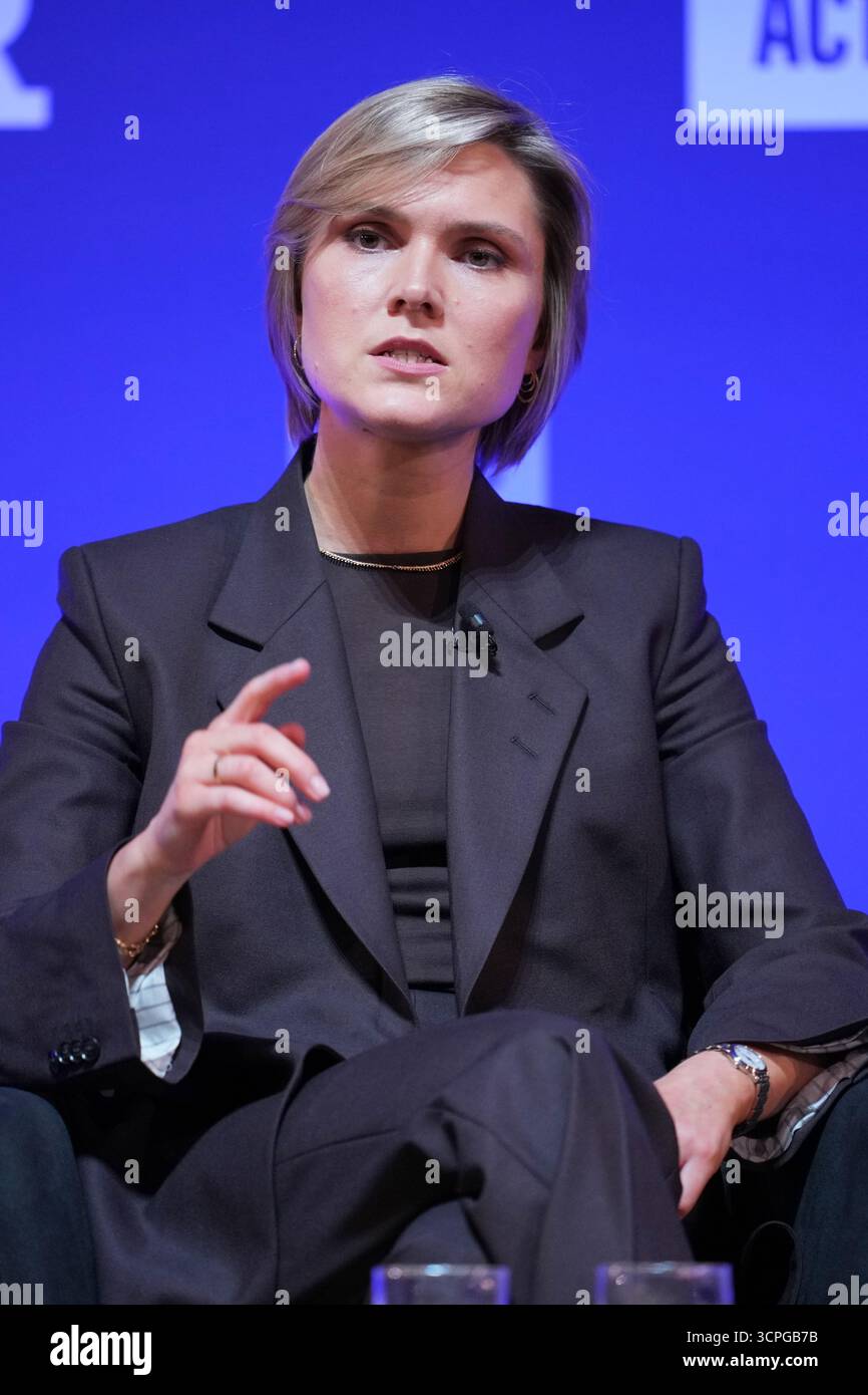 Iceland Prime Minister Kristrún Mjöll Frostadóttir gestures as she ...