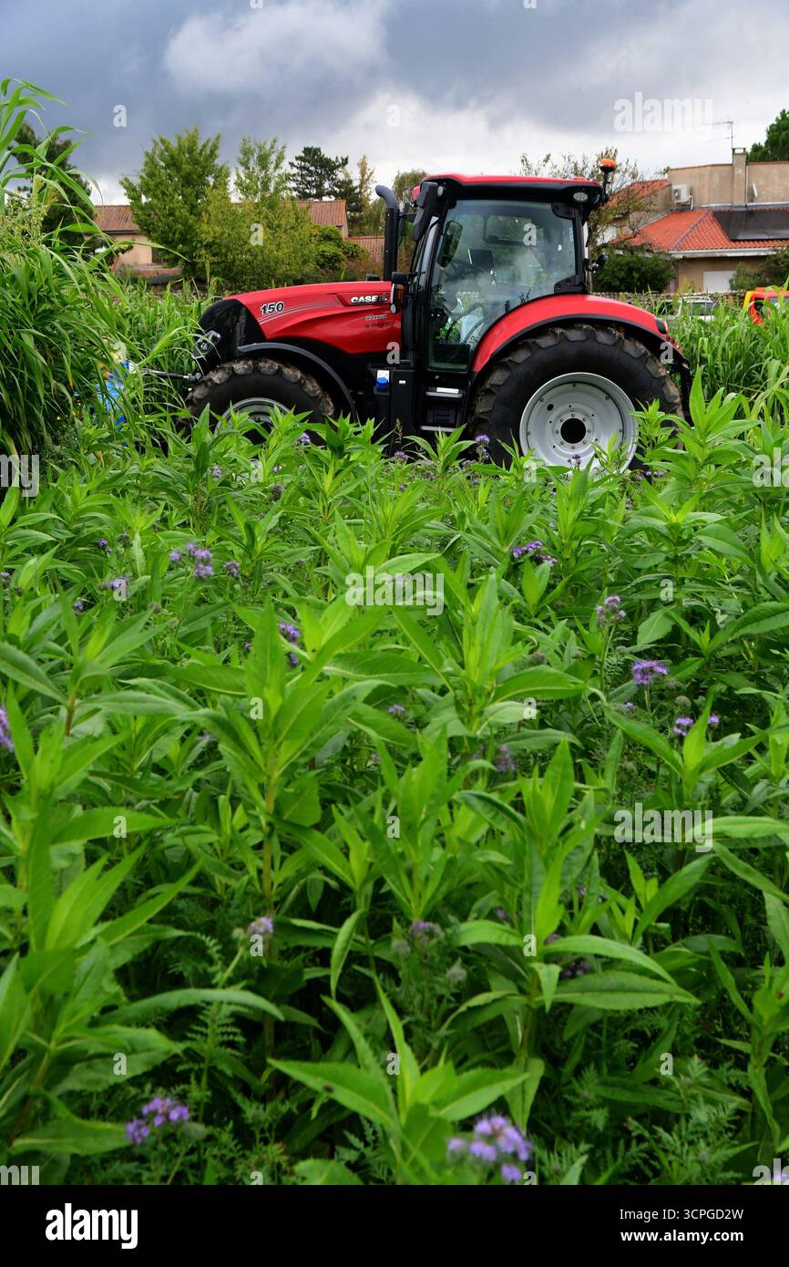 A tractor seen in the middle of a field at the Tech et Bio ...