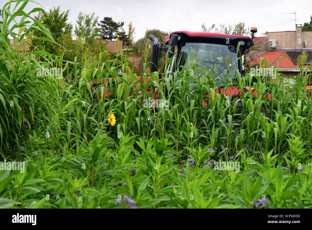 A tractor seen in the middle of a field at the Tech et Bio ...