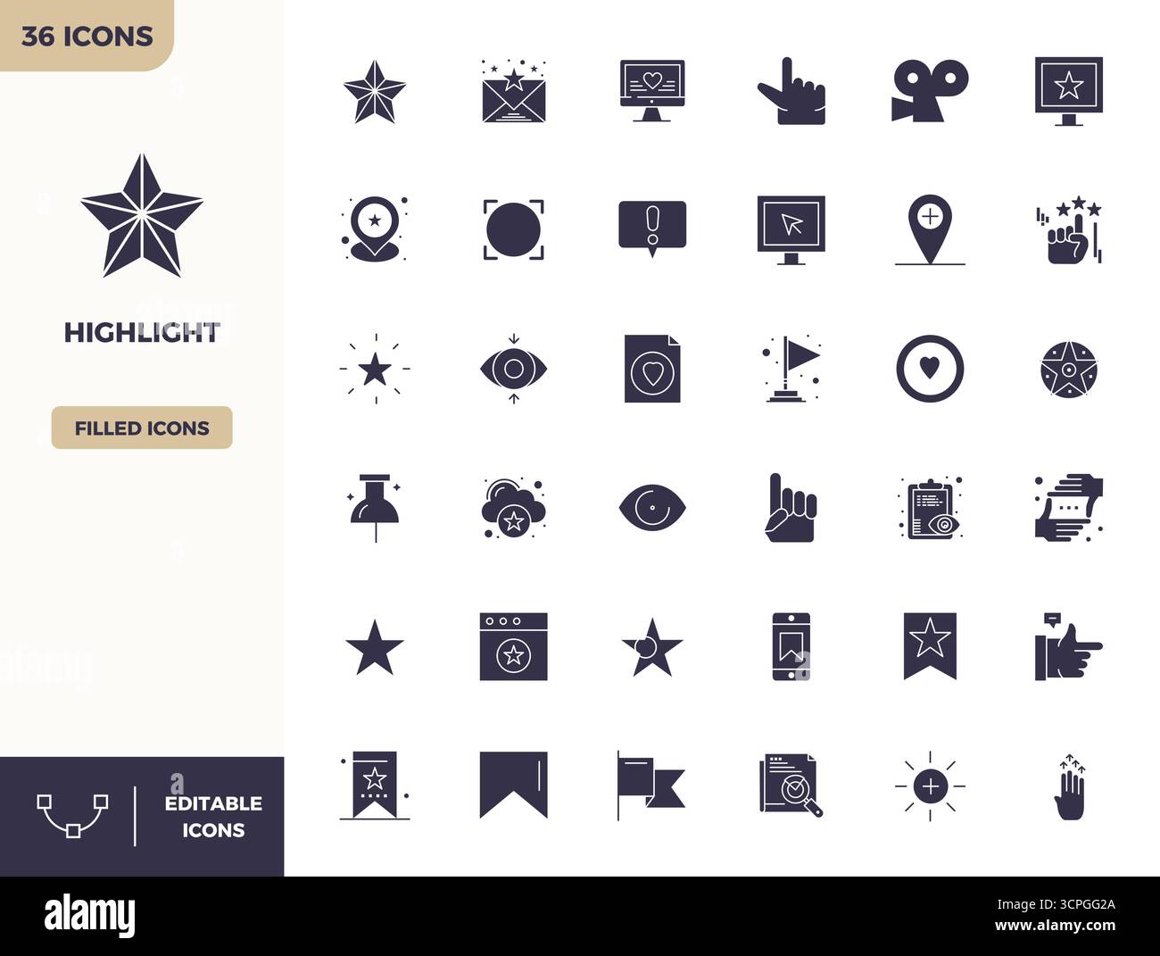 High-performance collection of 36 Filled vector icons for Highlight ...