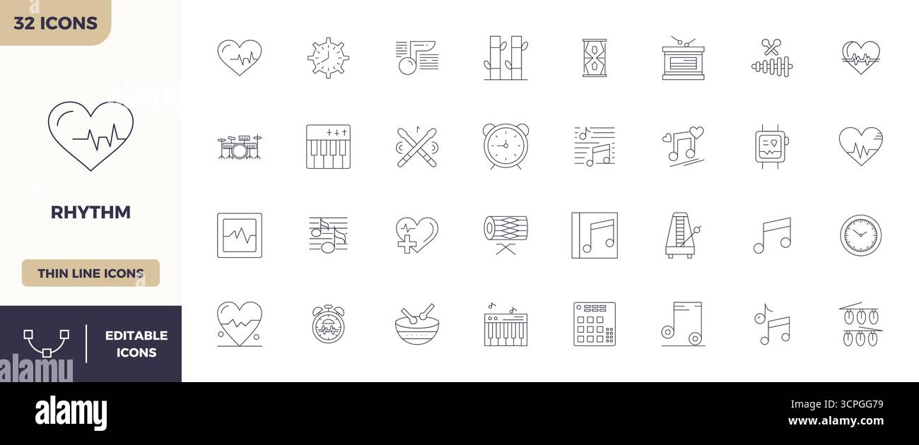 Future-ready pack of 32 vector icons themed around Rhythm, showcasing ...