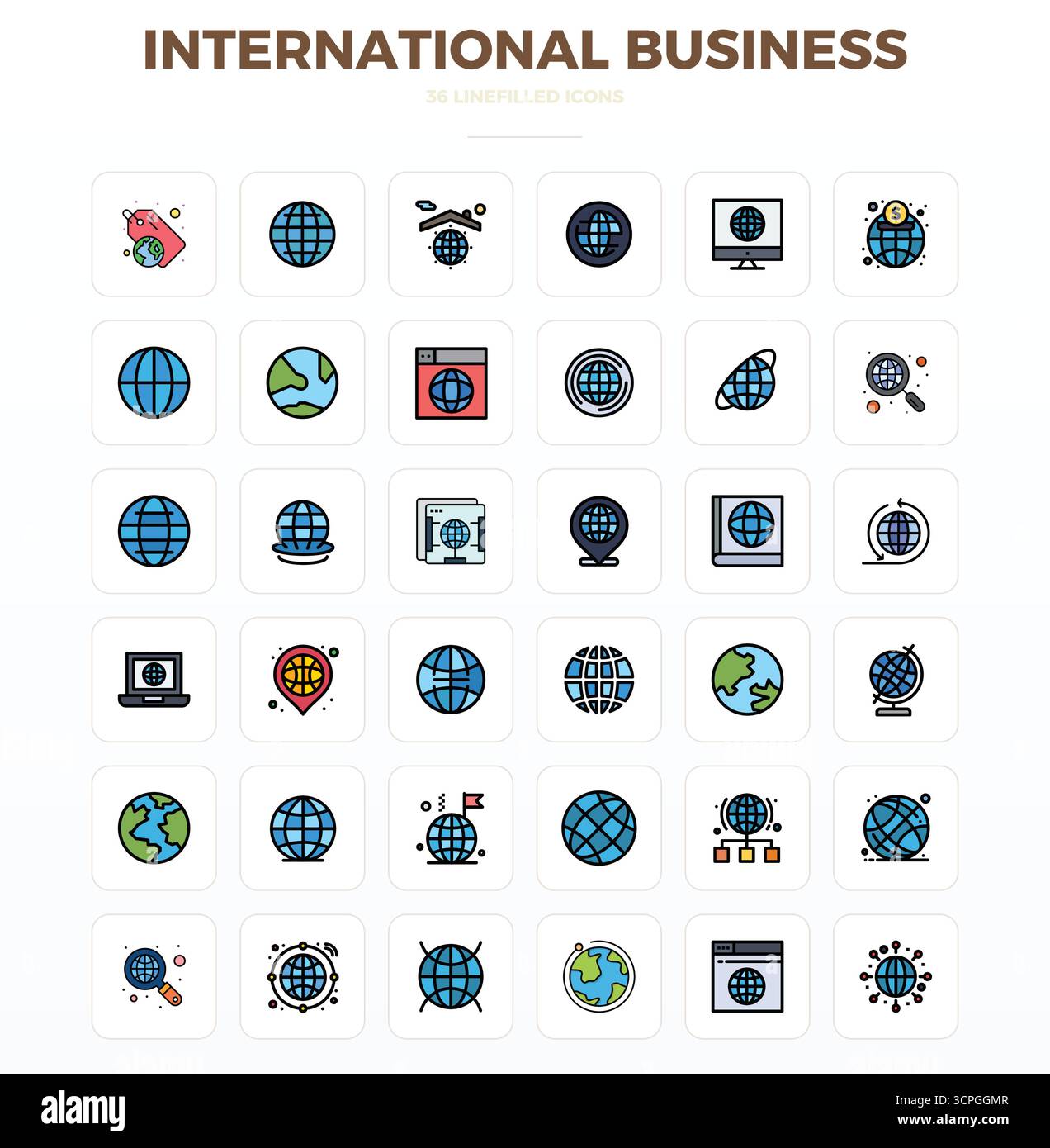 Precision-engineered 36 LineFill vector icons for International ...