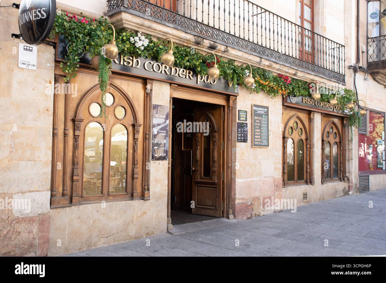 The Irish Corner Pub, Salamanca with unusual window frames Stock Photo ...