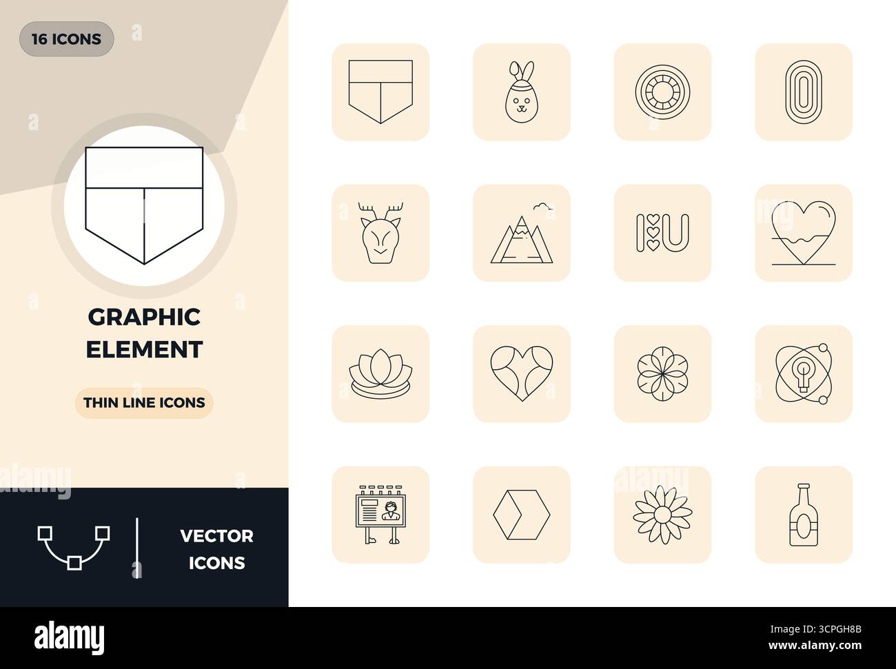 This Graphic Element vector icon pack includes 16 Thin Line designs in ...