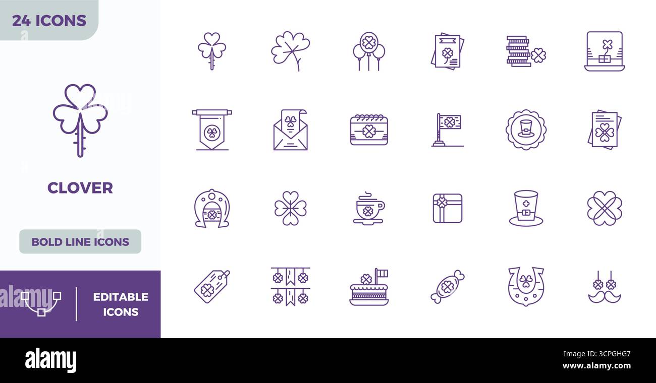 Streamlined set of 24 vector icons for Clover in Heavy Line aesthetic ...