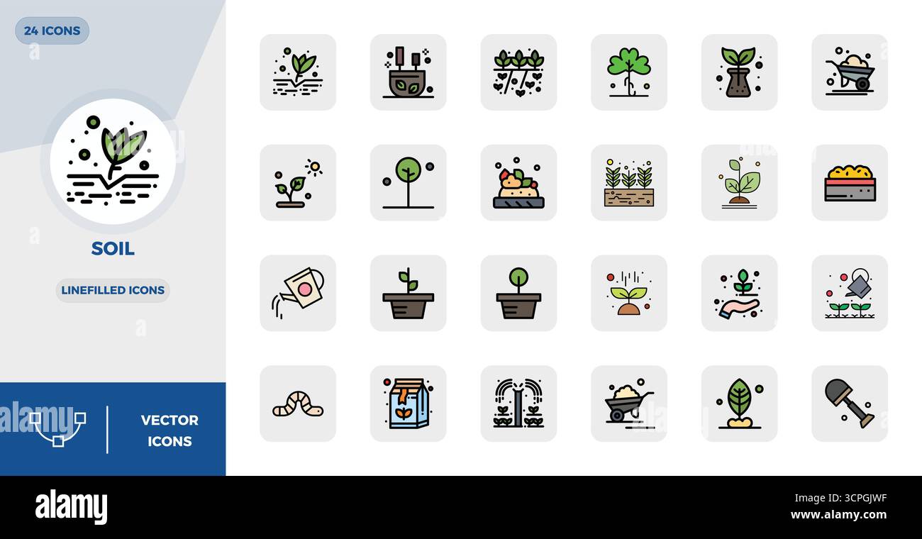 Sophisticated bundle of 24 LineFilled vector icons for Soil, engineered ...