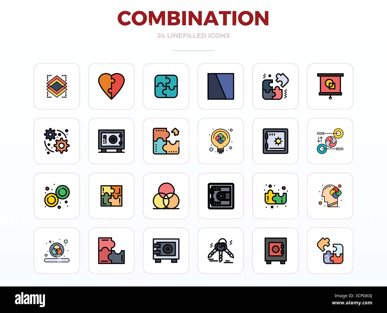 This set of 24 LineFill vector icons captures Combination themes in ...