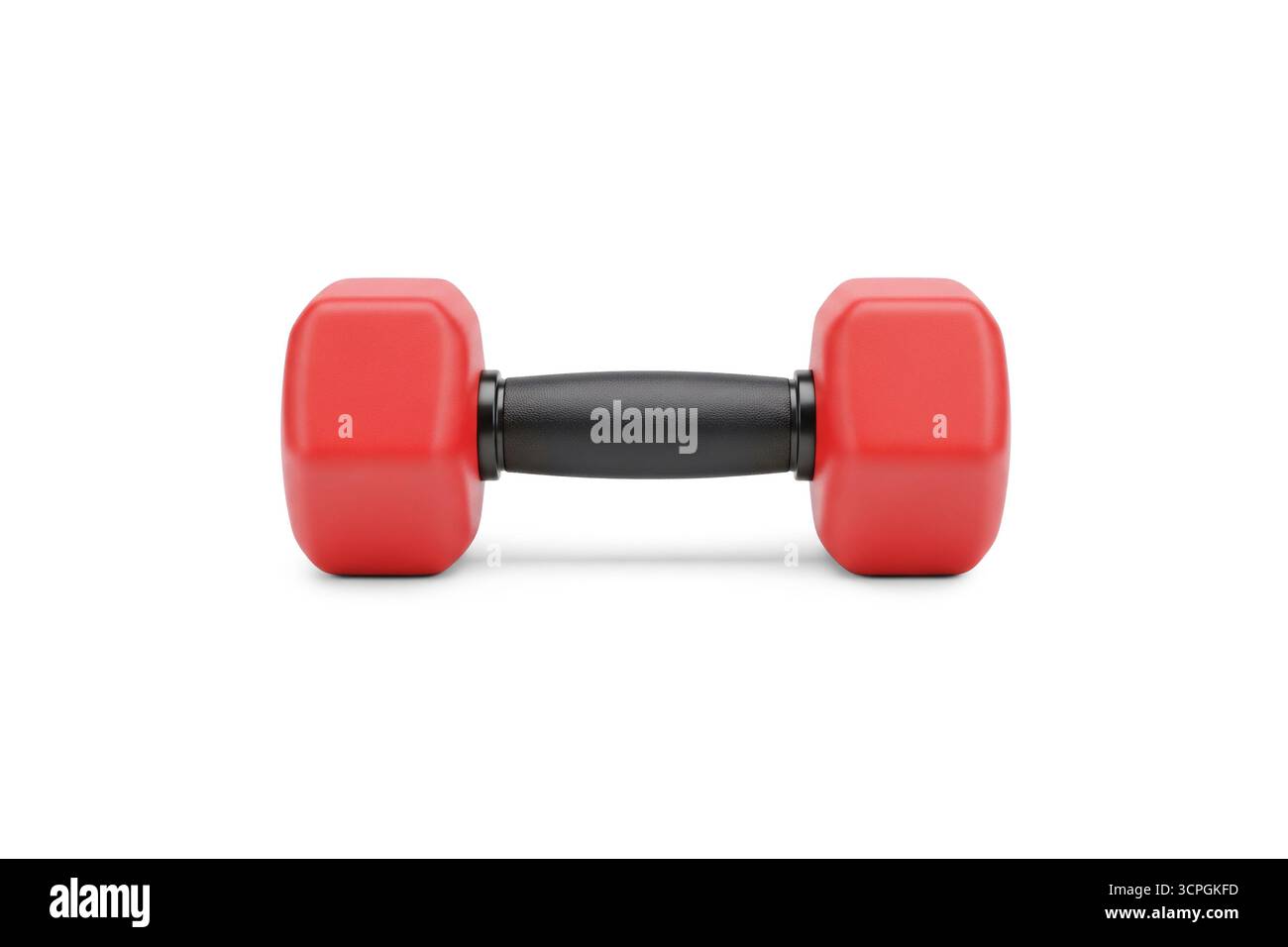 3d rendering of a dumbbell with red weights and a black grip handle ...