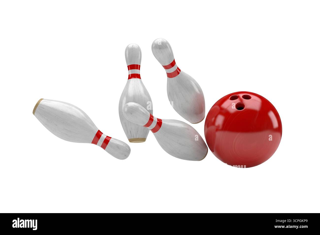 3d rendering of bowling balls in motion hitting or knocking down pins ...