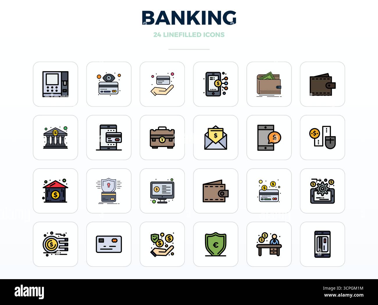 Ultimate collection of 24 vector icons representing Banking in LineFill ...