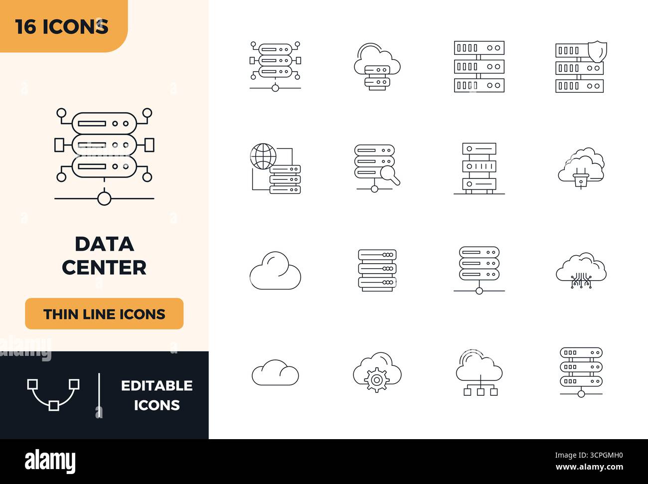 A clean collection of 16 Minimal Line vector icons representing Data ...