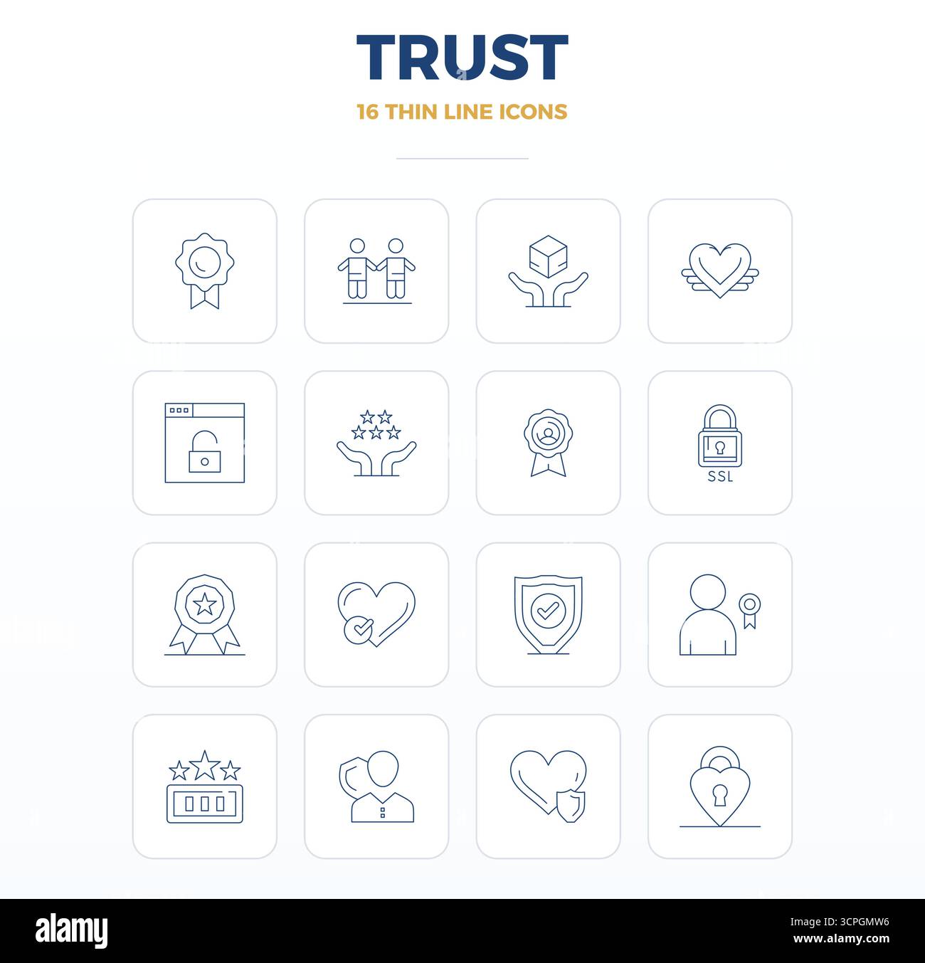 Contemporary collection of 16 vector icons representing Trust in Thin ...