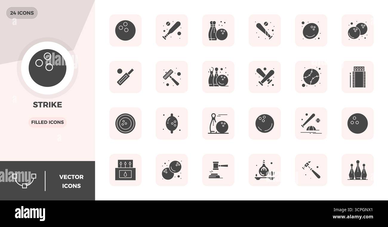 Refined bundle featuring 24 Filled vector icons for Strike, optimized ...