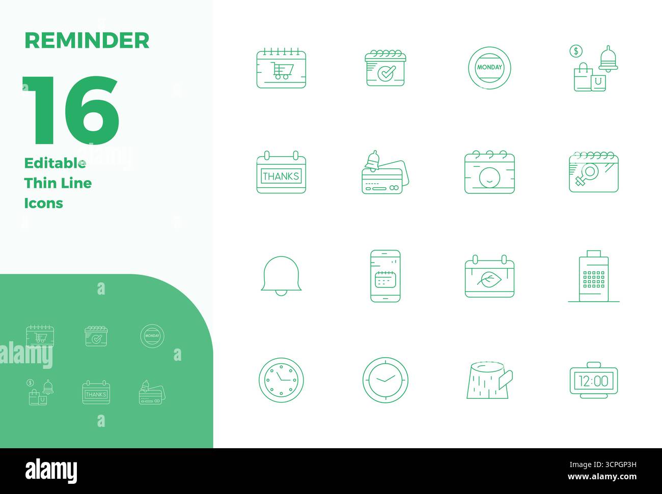 High-performance collection of 16 Thin Line vector icons for Reminder ...