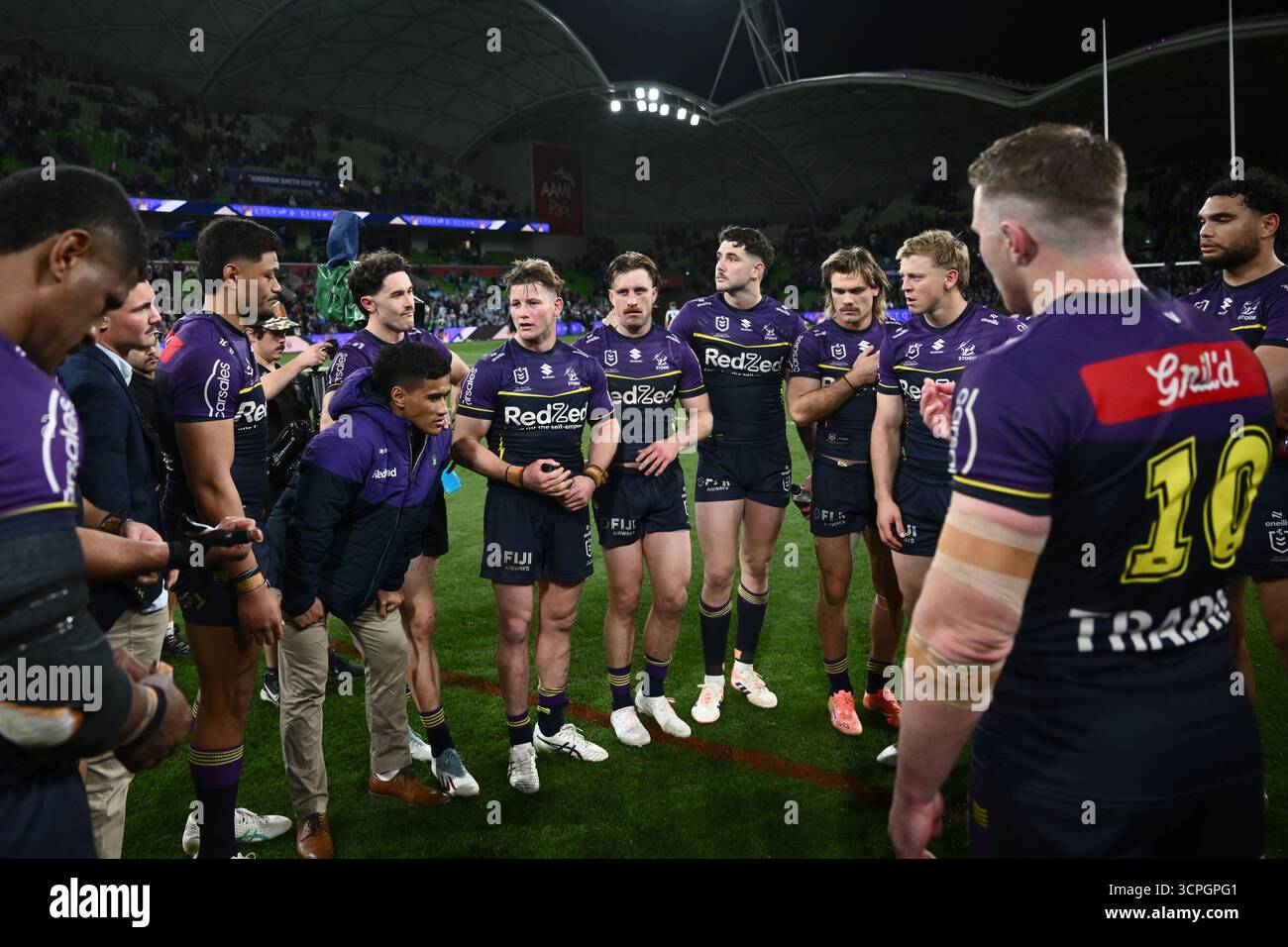 Melbourne Storm players celebrate following the NRL Preliminary Final ...
