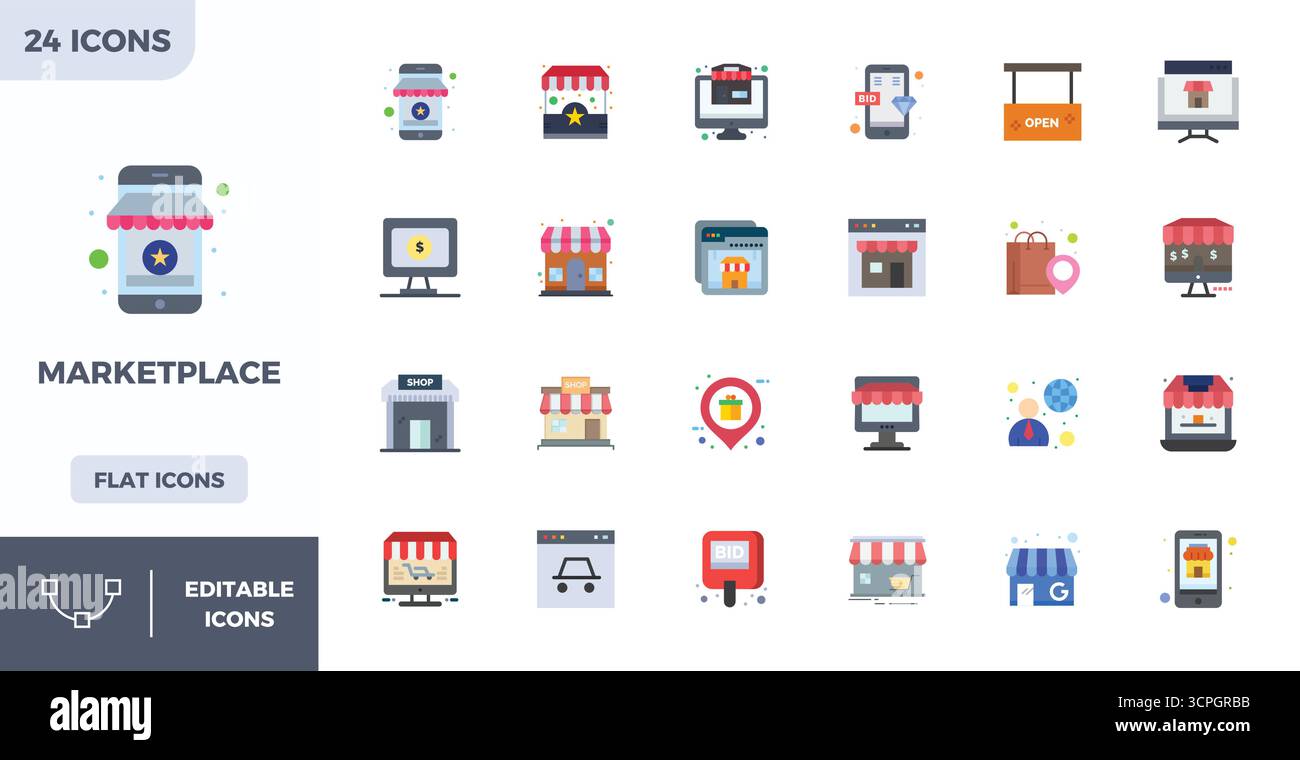 High-performance collection of 24 Flat Color vector icons for ...