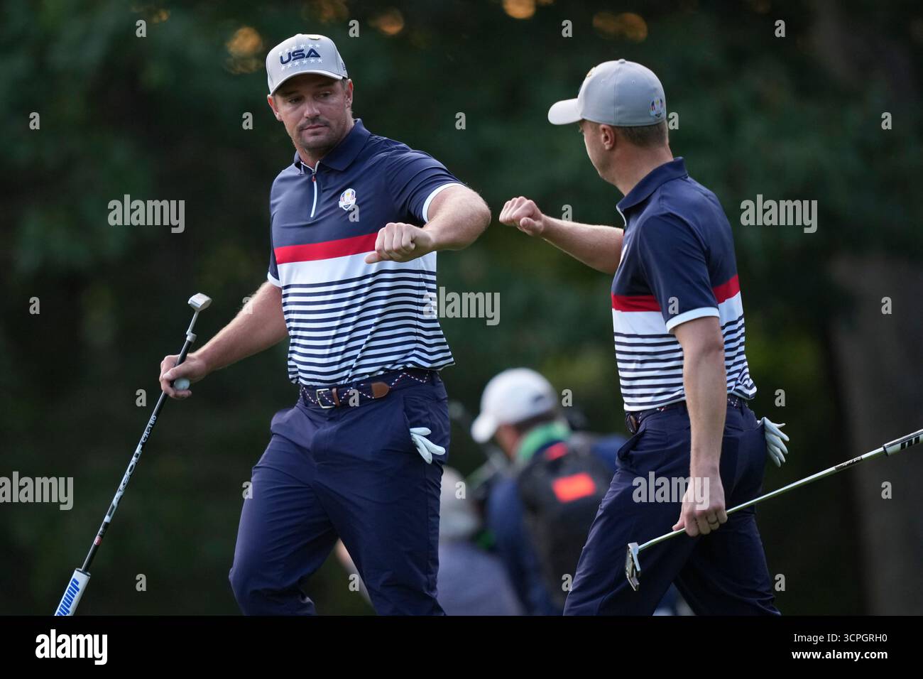 United States' Bryson DeChambeau Justin Thomas celebrate on the third ...