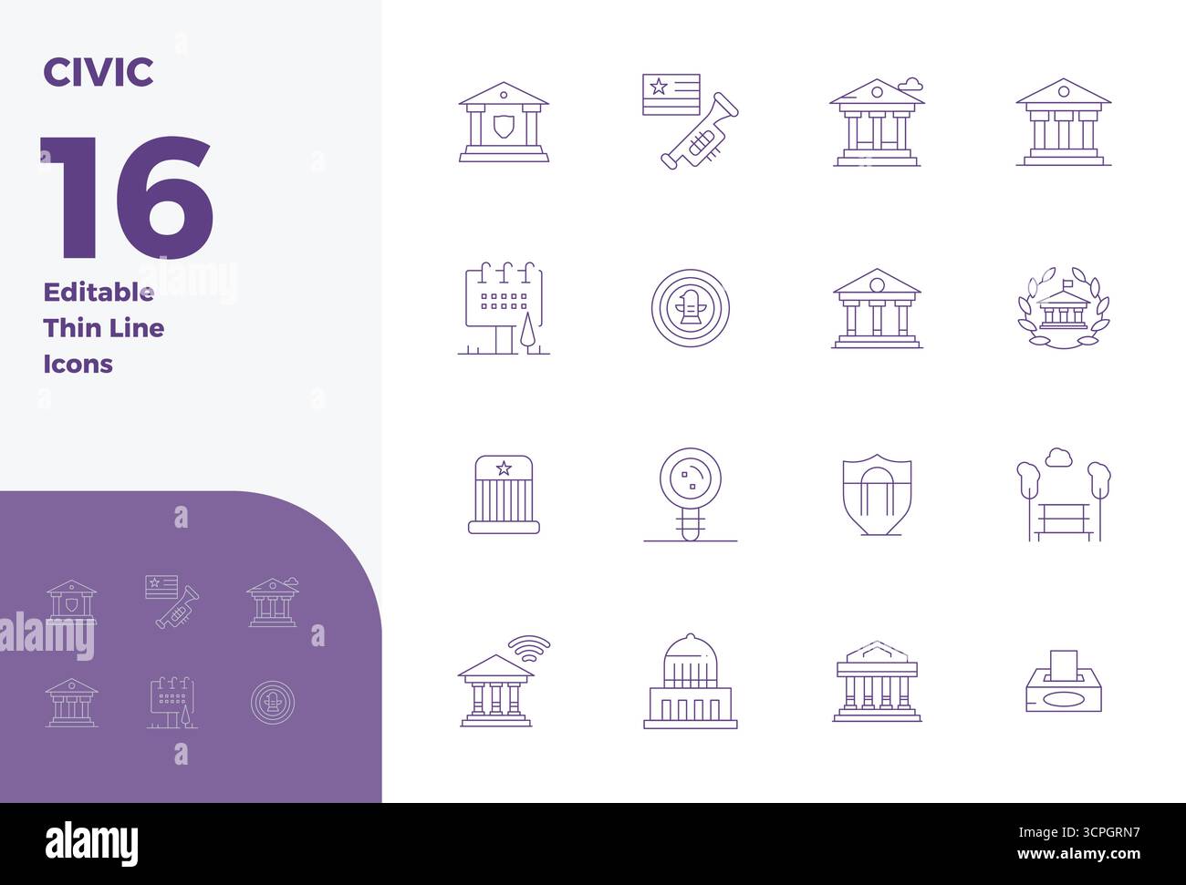 This Civic vector icon pack includes 16 Thin Line designs in 128x128 ...