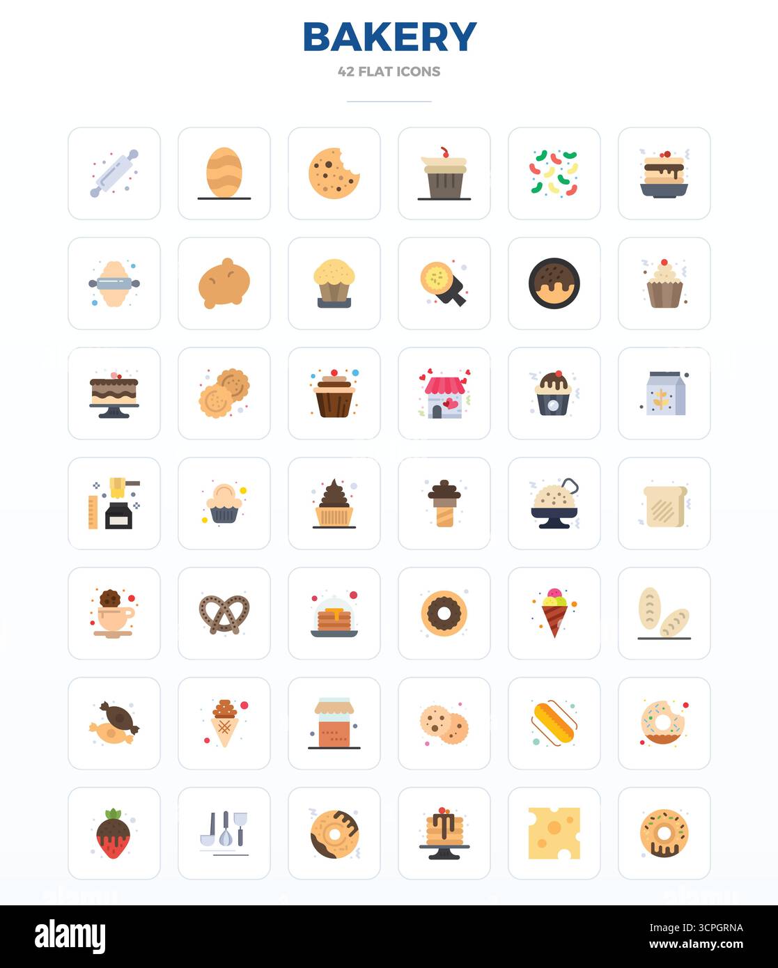 This Bakery vector icon pack includes 42 Minimal Flat designs in ...