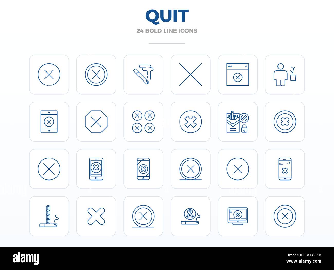This Quit vector icon pack includes 24 Strong Outline designs in ...