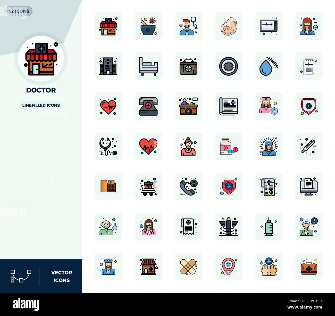 Essential pack of 42 PIXEL perfect vector icons for Doctor in ...