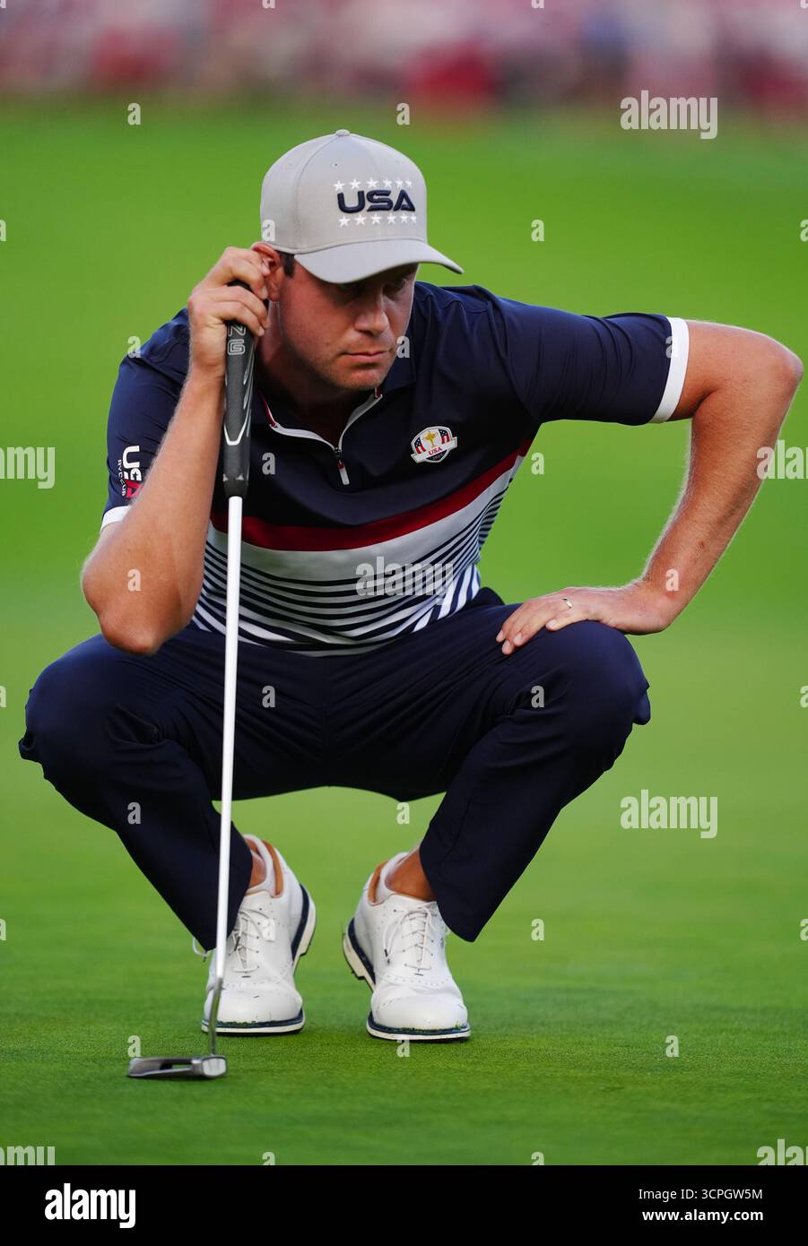 Harris English of Team United States during the morning foursomes on ...