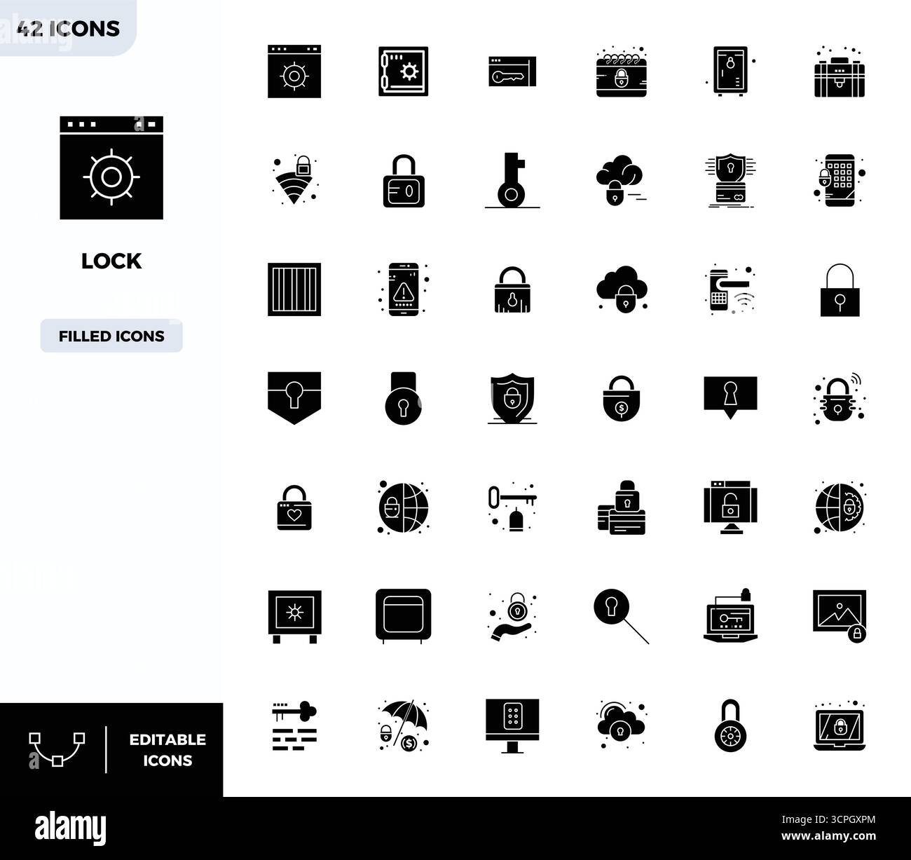 Professional-grade collection of 42 Filled vector icons representing ...