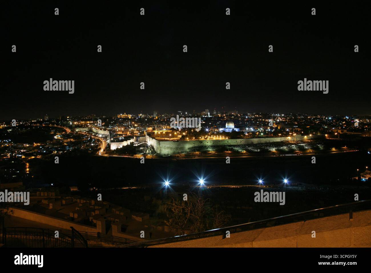 Night panoramic view of the ancient city of Jerusalem, Israel Stock ...