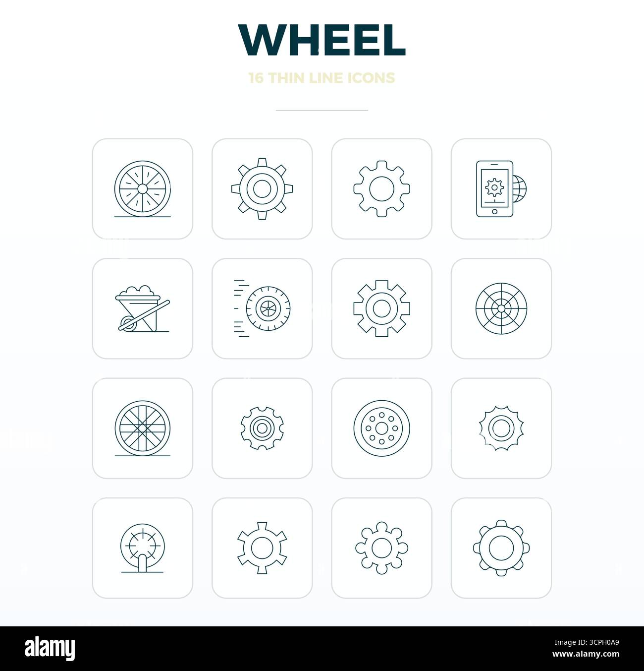 Refined bundle featuring 16 Thin Outline vector icons for Wheel ...