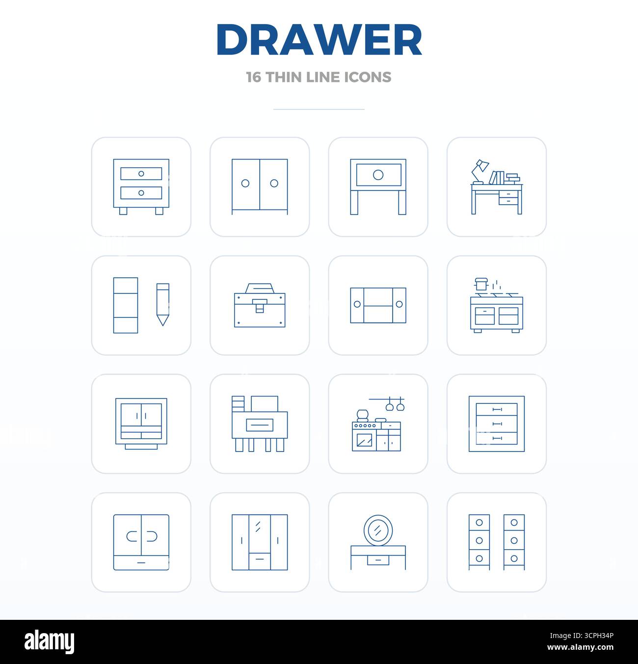 High-performance collection of 16 Thin Outline vector icons for Drawer ...