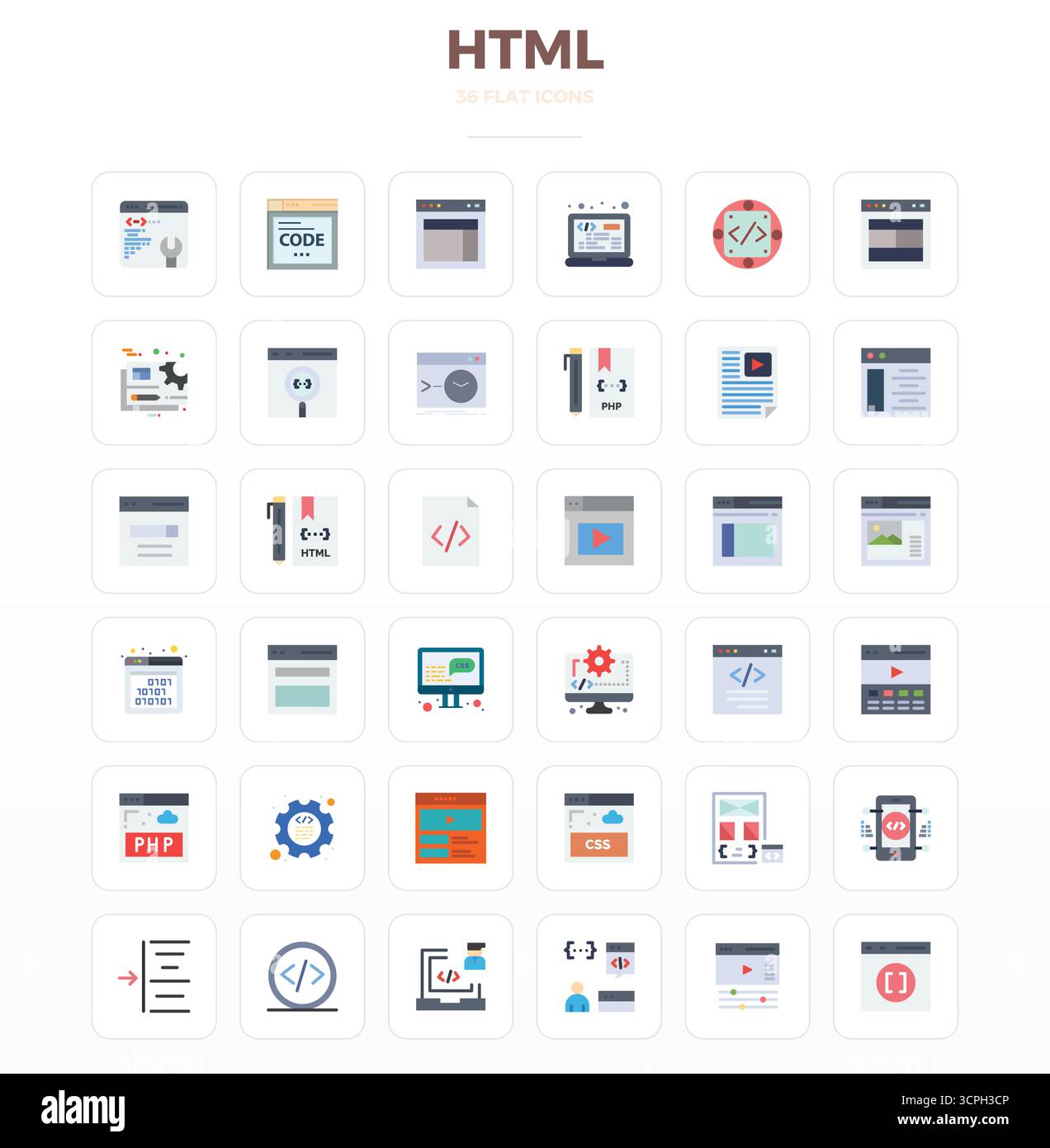 Set of 36 Minimal Flat PIXEL perfect vector icons themed around Html ...