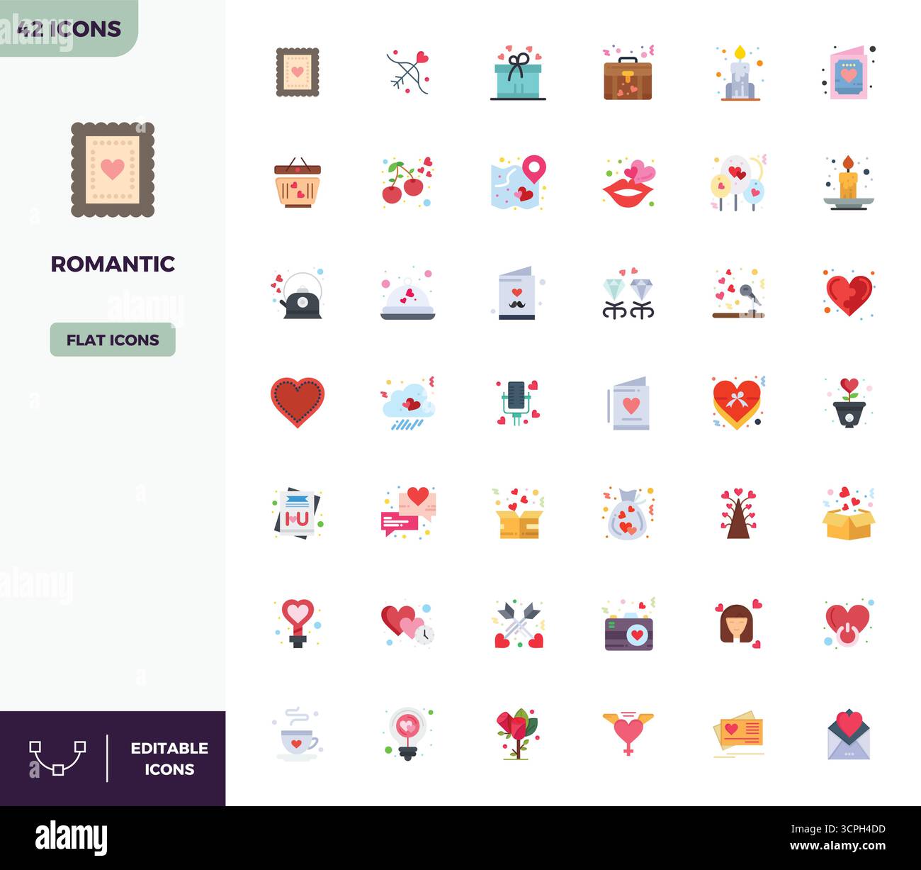 High-performance collection of 42 Flat Color vector icons for Romantic ...