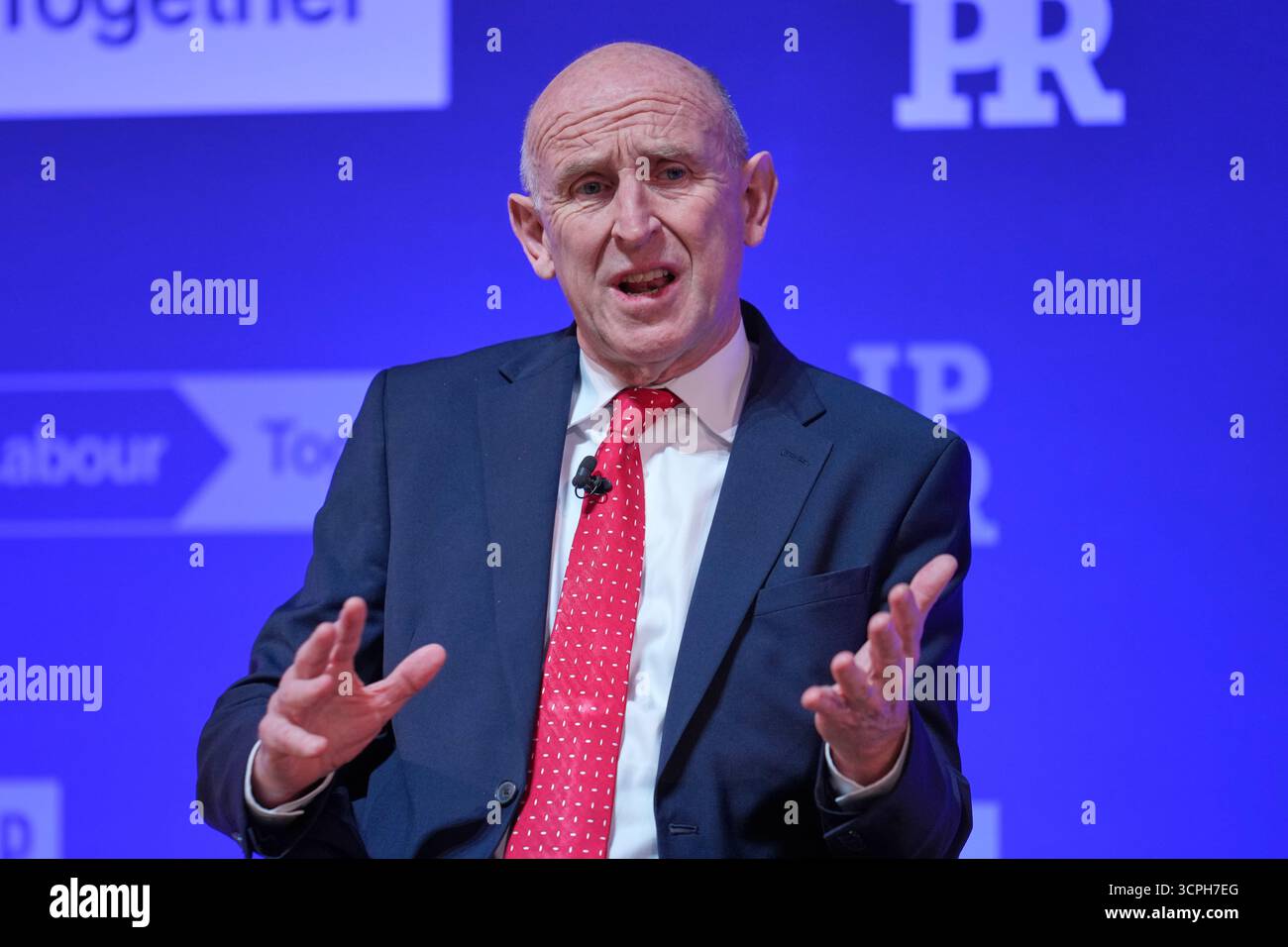 Britain's Defence Secretary John Healey gestures as he speaks at the ...