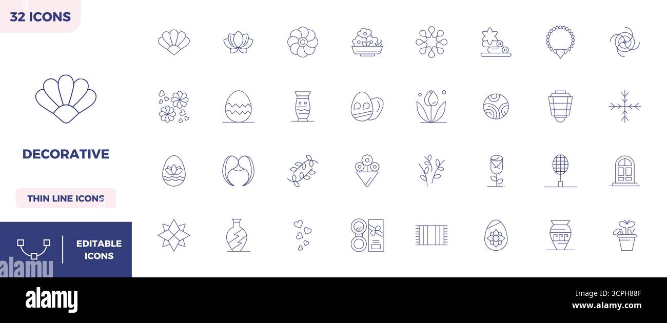This Decorative vector icon pack includes 32 Minimal Line designs in ...