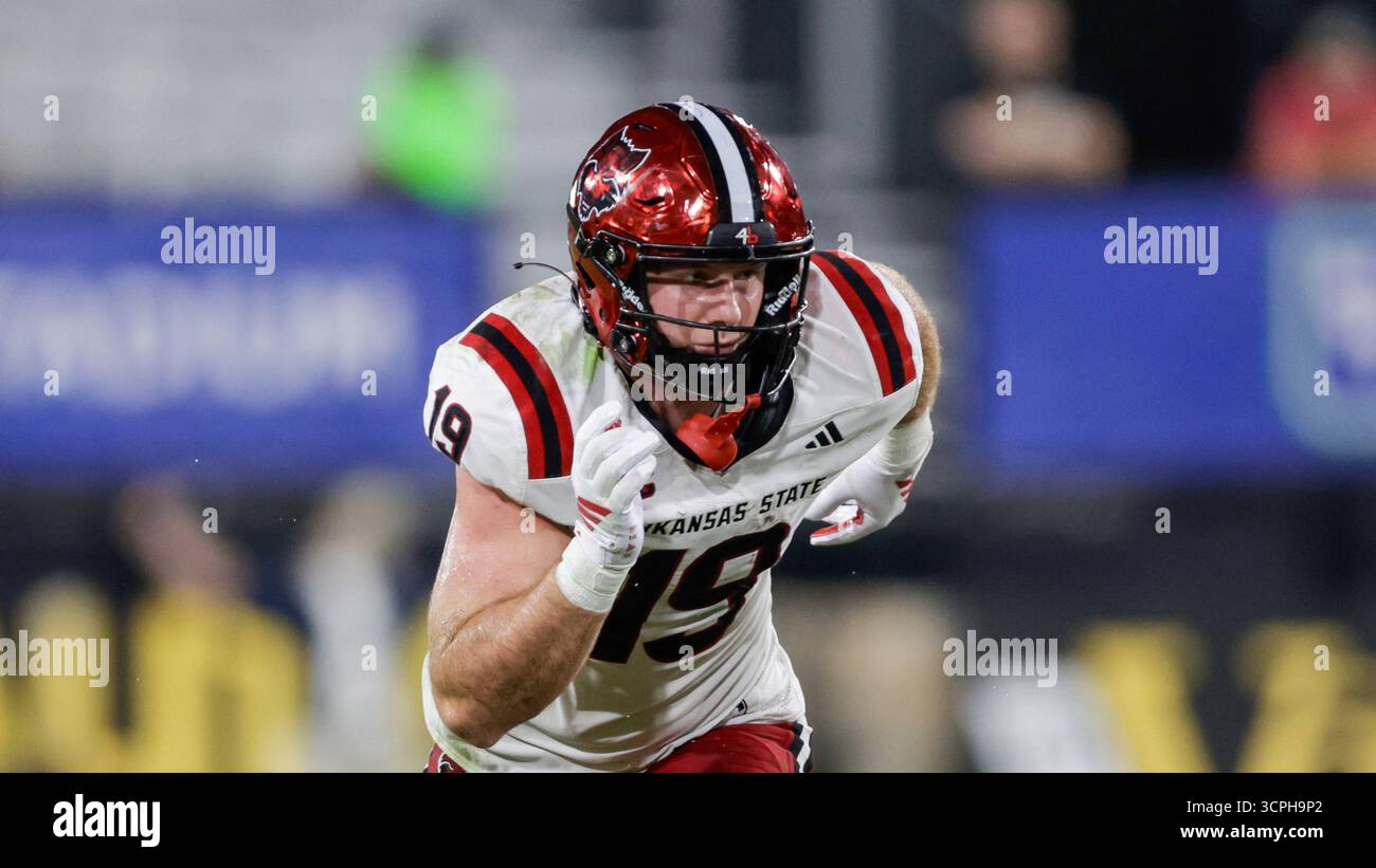 Arkansas State tight end Tyler Fortenberry (19) runs a route during the ...