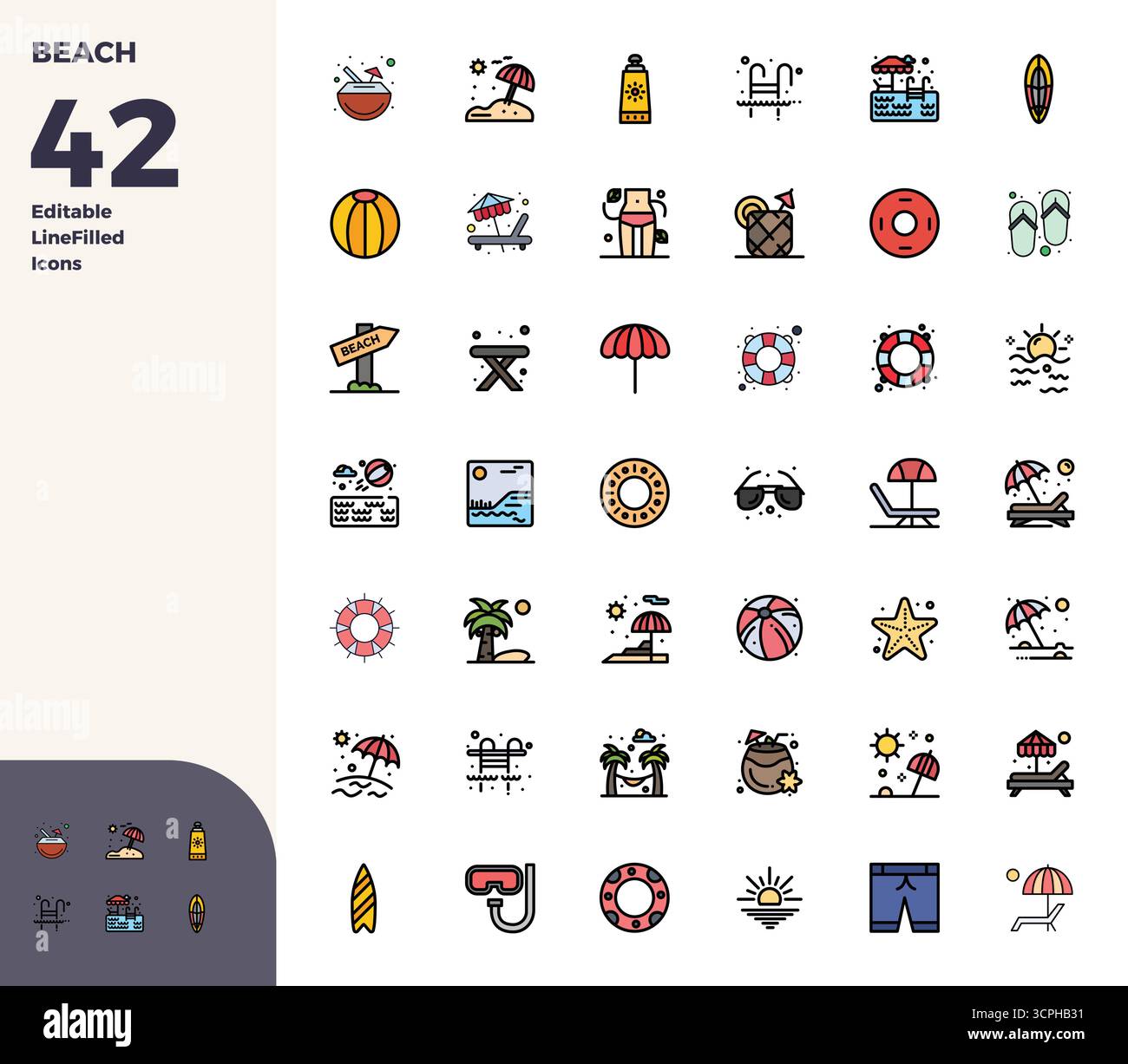 Set of 42 Duotone PIXEL perfect vector icons themed around Beach ...